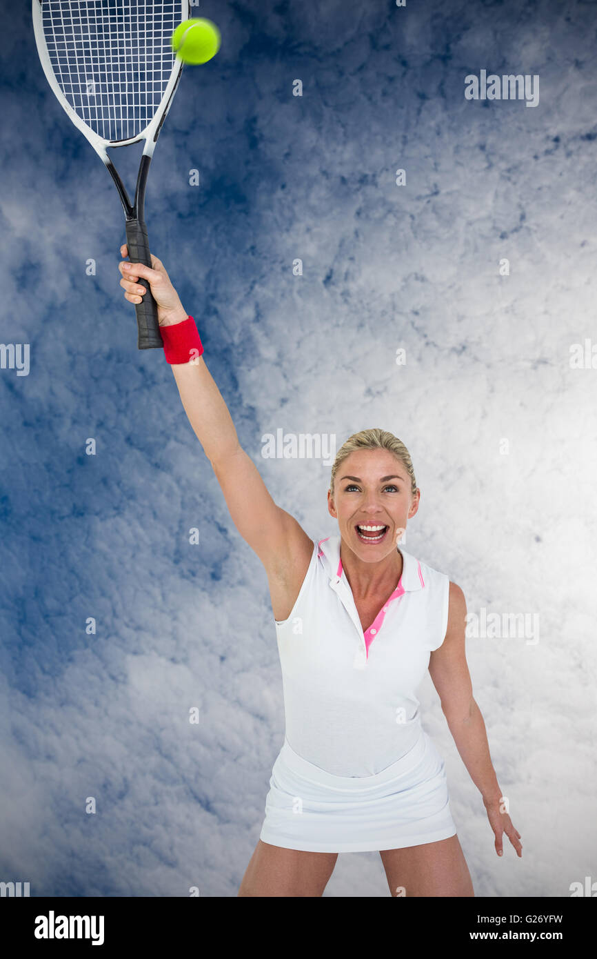 Composite image of athlete celebrating after victory Stock Photo - Alamy