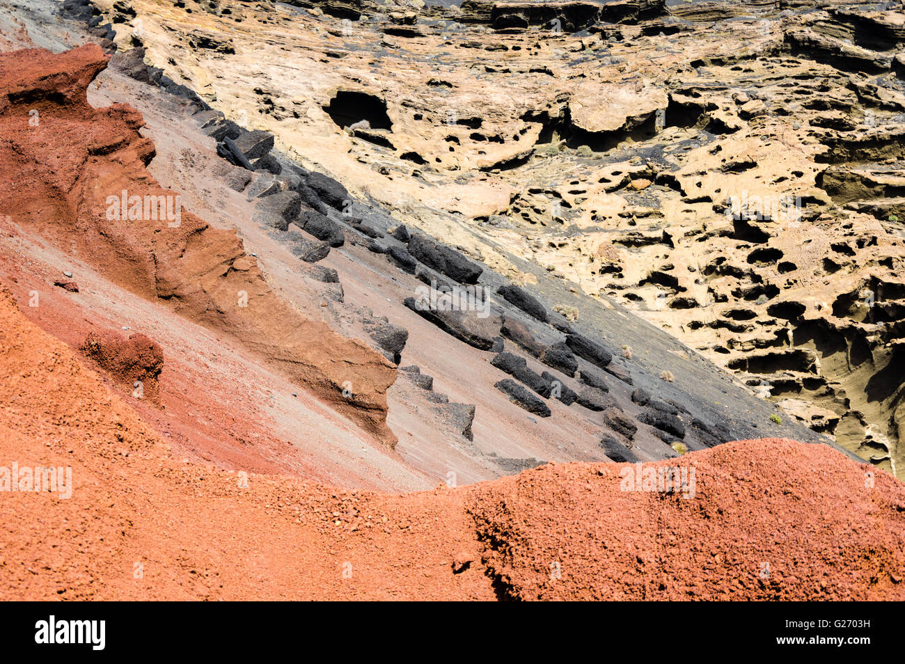 Chromatic discordance in volcanic rocks near El Golfo Stock Photo - Alamy