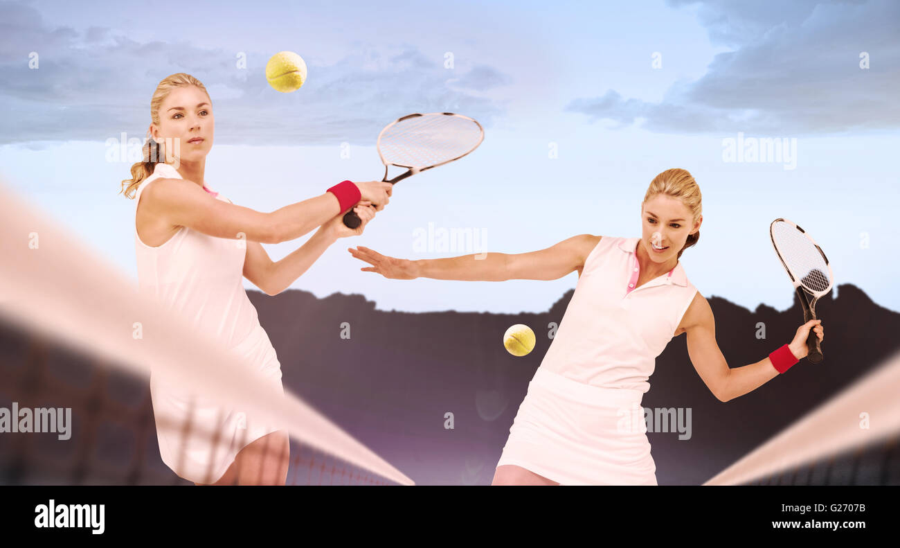 Composite image of athlete playing tennis with a racket Stock Photo - Alamy