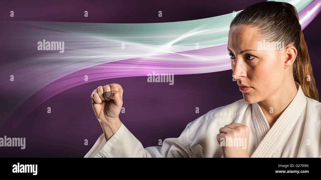Composite image of female fighter performing karate stance Stock Photo ...