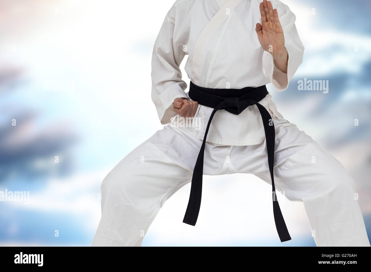 Composite image of fighter performing karate stance Stock Photo - Alamy