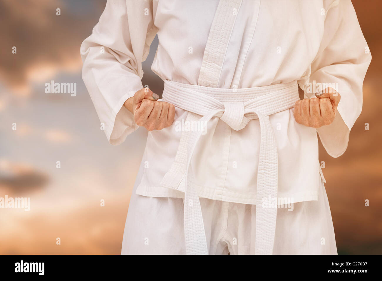 Composite image of fighter performing karate stance Stock Photo - Alamy