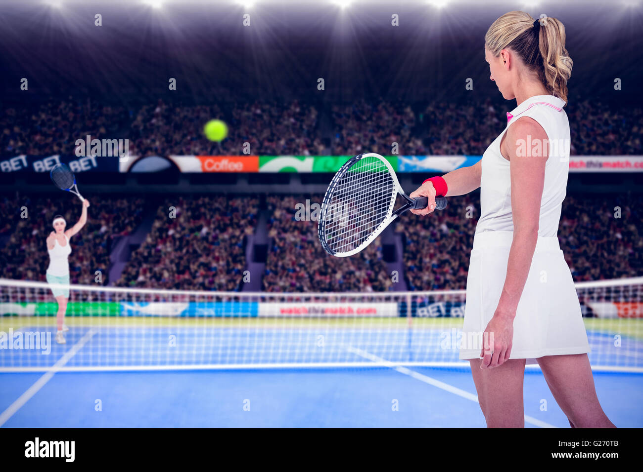 Composite image of athlete playing tennis with a racket Stock Photo - Alamy