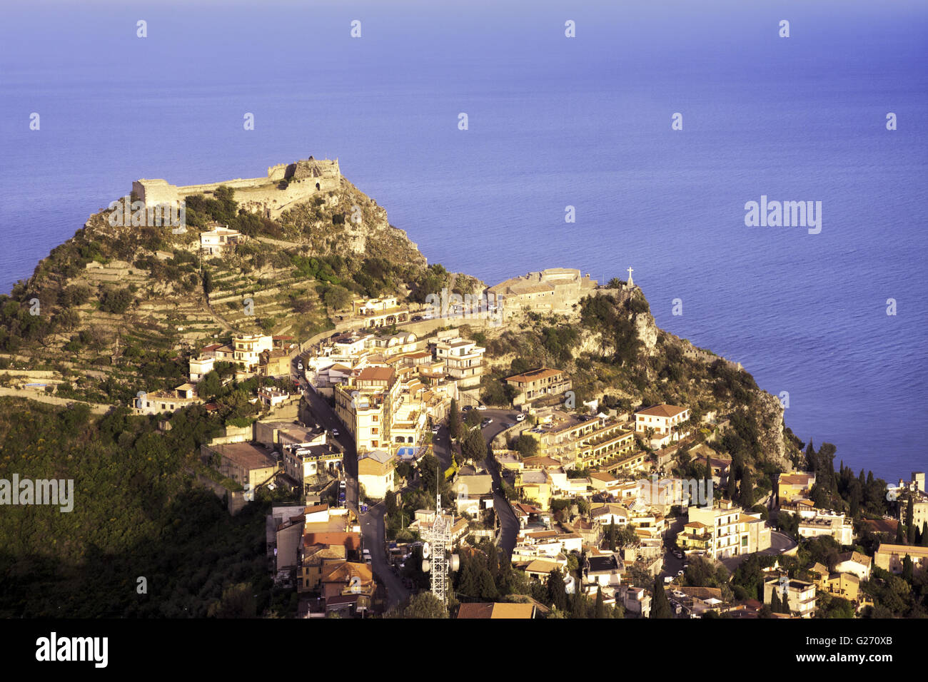 Aerial view of Taormina, Sicily; sea on background Stock Photo - Alamy