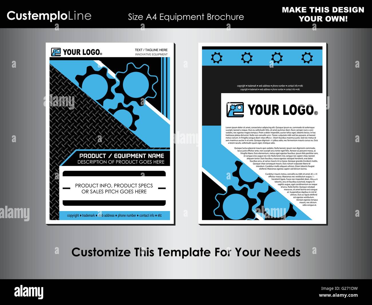 Customizable Blue Equipment Brochure Template With Gears Stock Vector ...