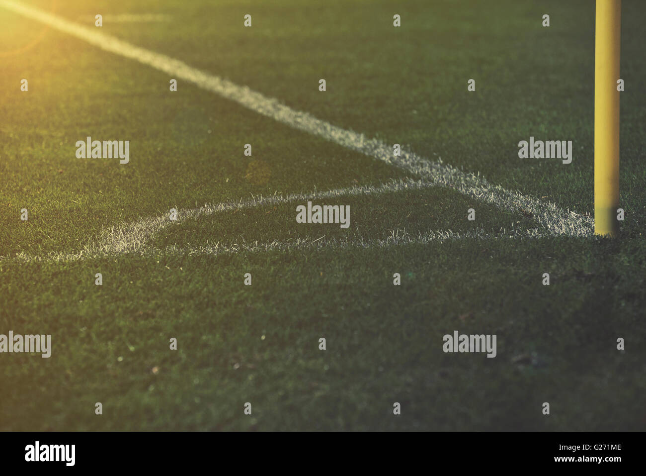Corner kick field and white lines on soccer pitch Stock Photo - Alamy