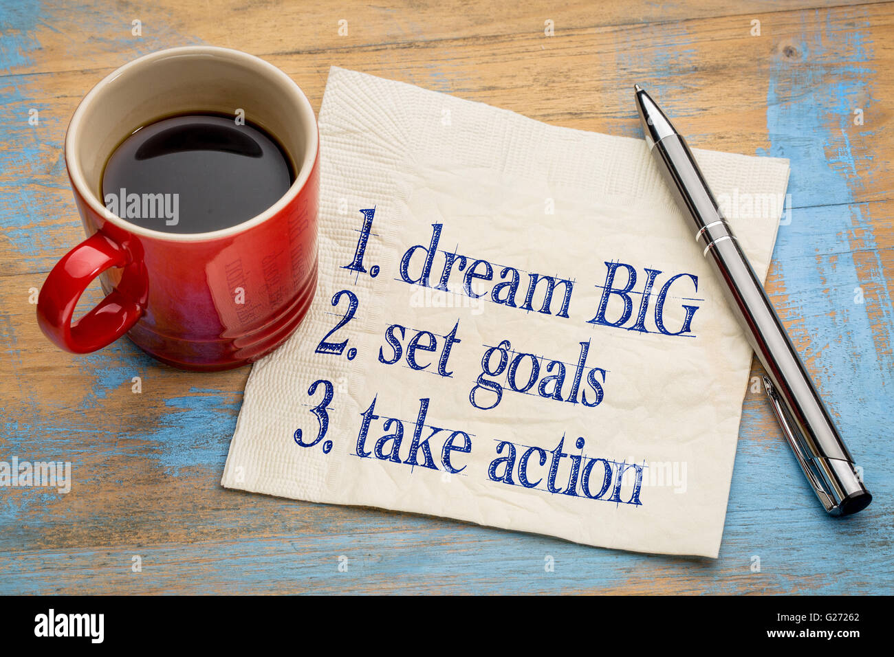 dream big, set goals, take action - inspirational handwriting on a ...