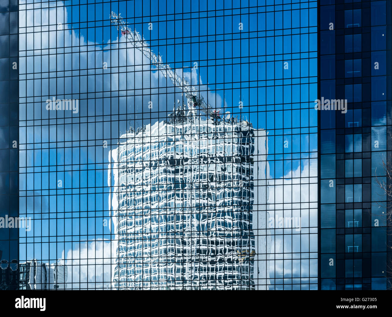 Alpha Tower reflected in the Hyatt hotel, Broad Street, Birmingham ...