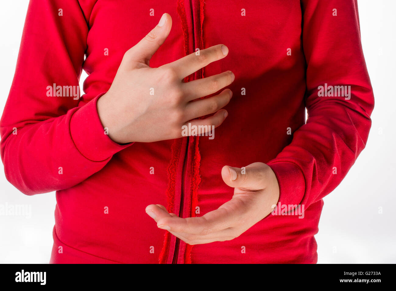 Hand making a gesture on a white background Stock Photo - Alamy