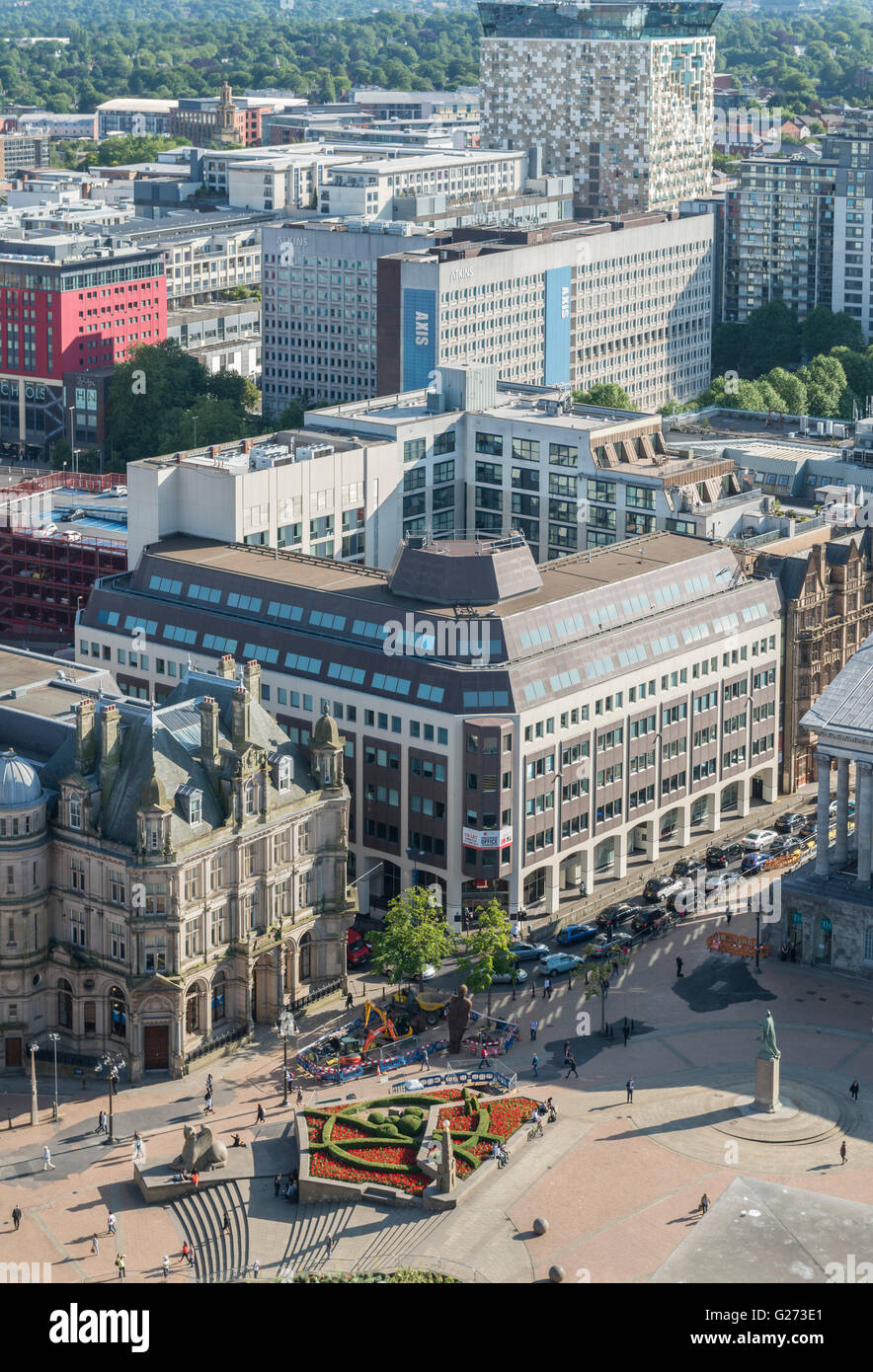Aerial photograph of Birmingham City Centre, England. Victoria Square ...