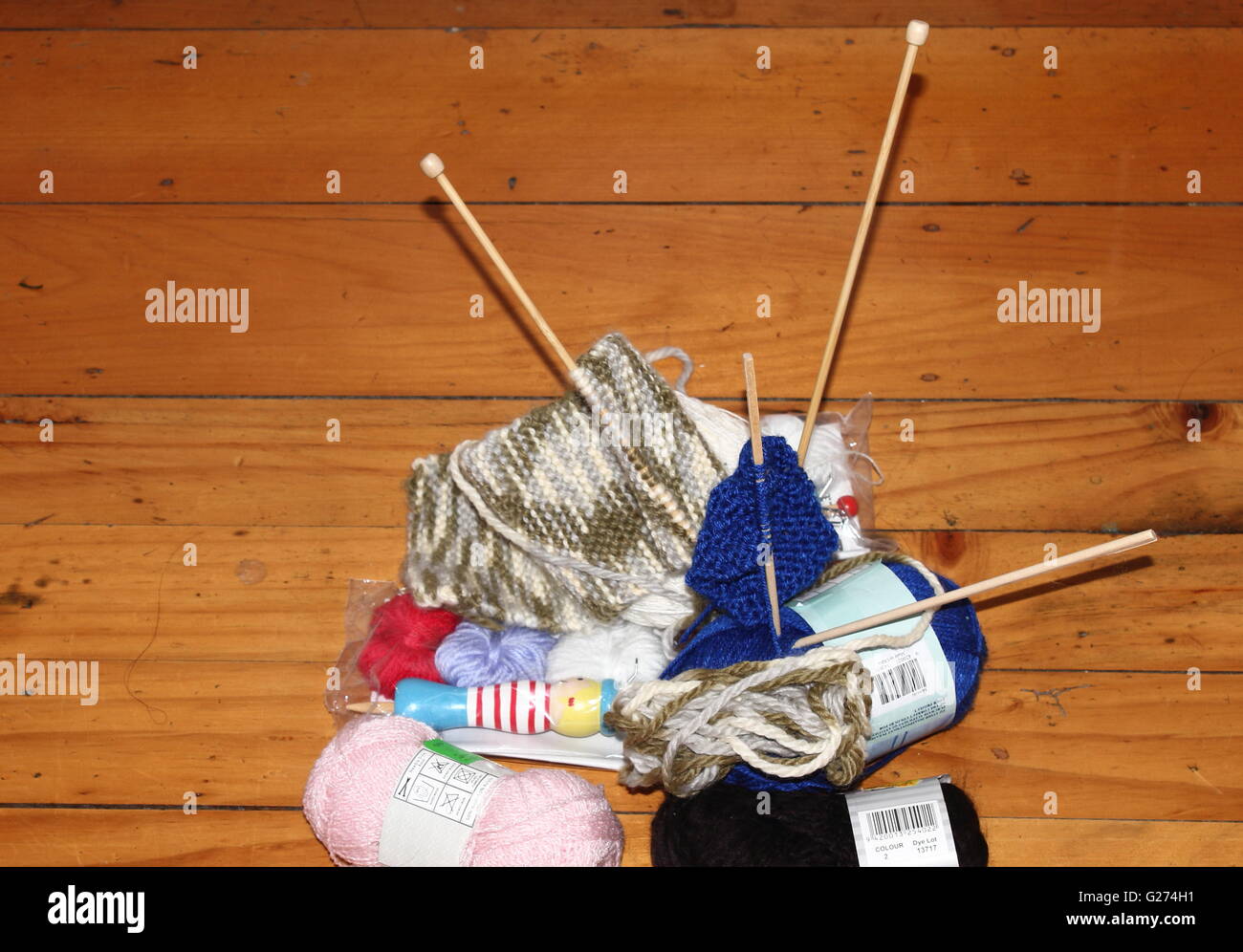 Knitting material ready to be used with a project already started Stock ...