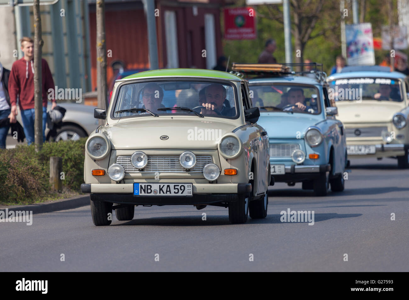 ALTENTREPTOW / GERMANY - MAY 1, 2016: german trabant car drives on a ...