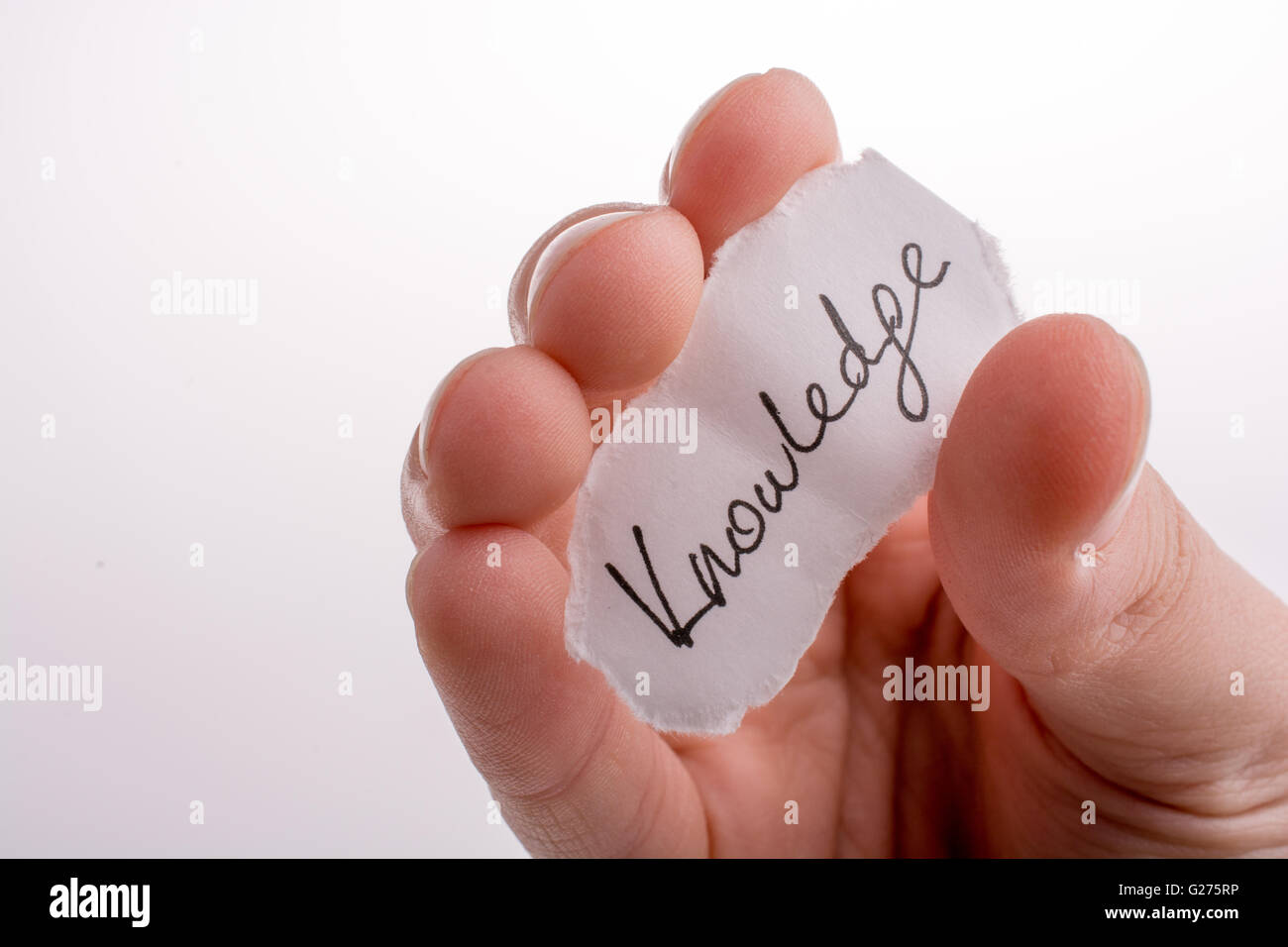 Knowledge written torn paper on a white background Stock Photo - Alamy