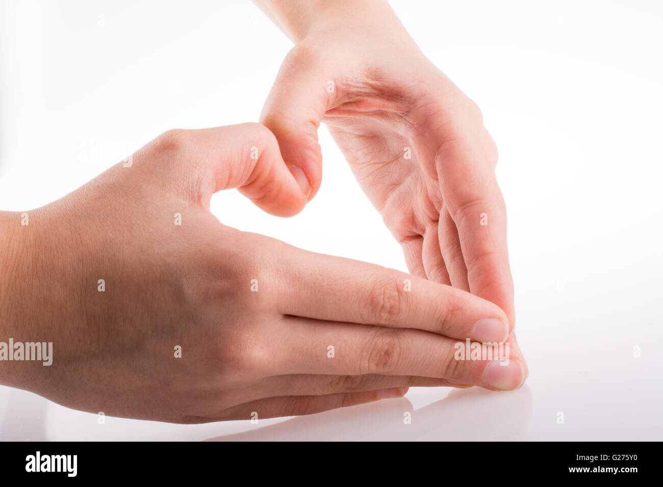 Hand making a heart on a white background Stock Photo - Alamy