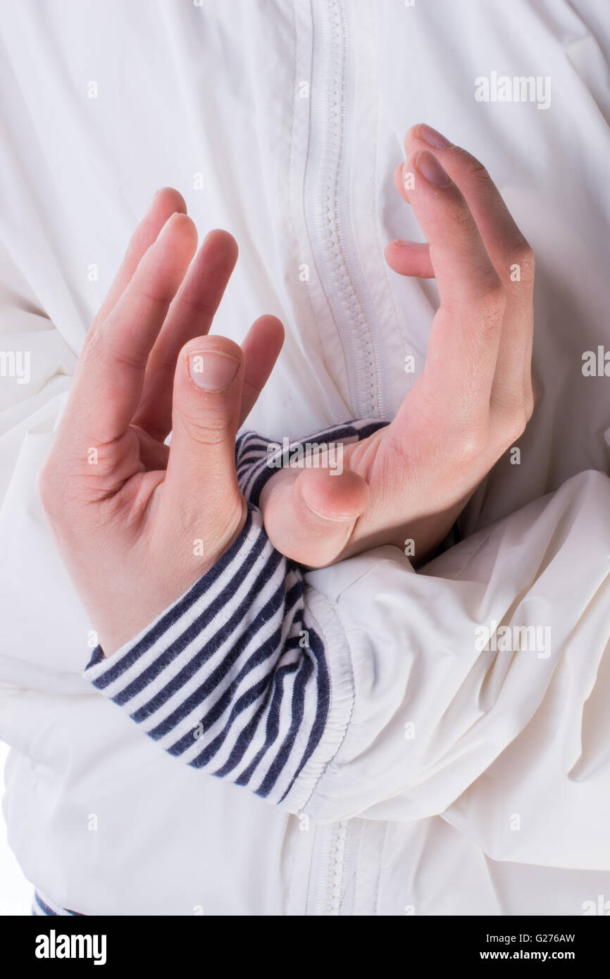 Hand making a gesture on a white background Stock Photo - Alamy