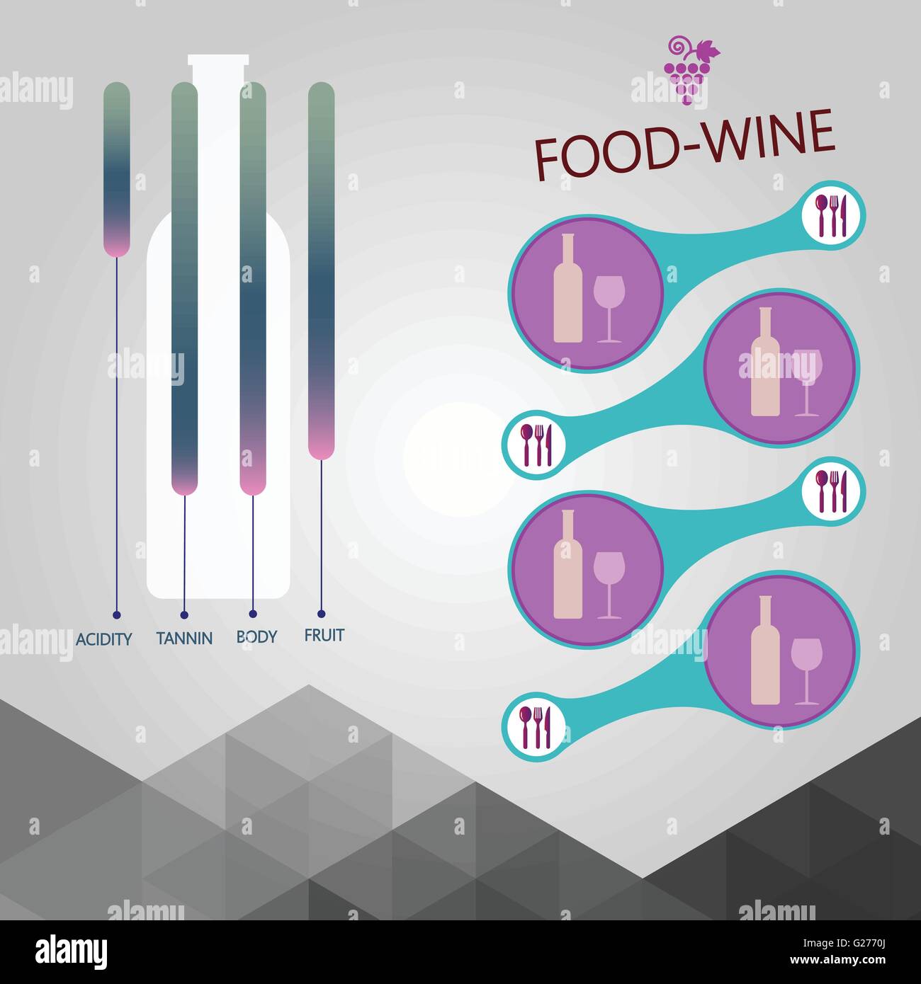 Food and wine info graphic, bottle with components description over ...