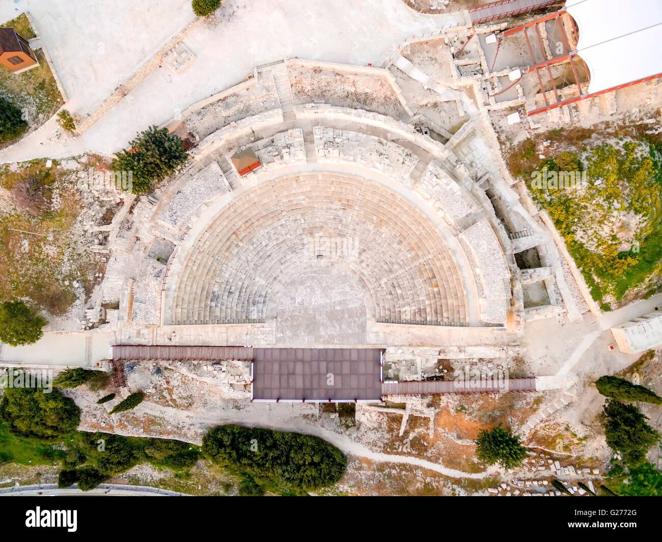 Aerial view of the arcaeological site of the ancient city of Kourio ...