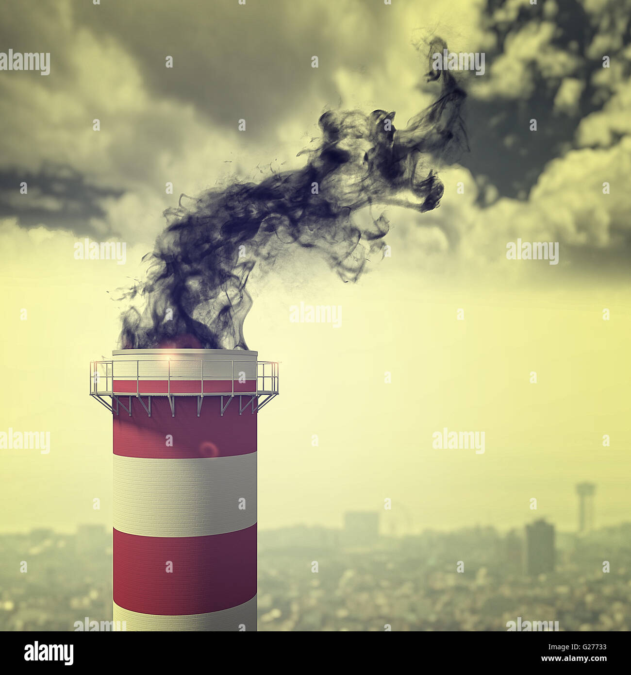 3d image of classic chimney and smoke Stock Photo - Alamy