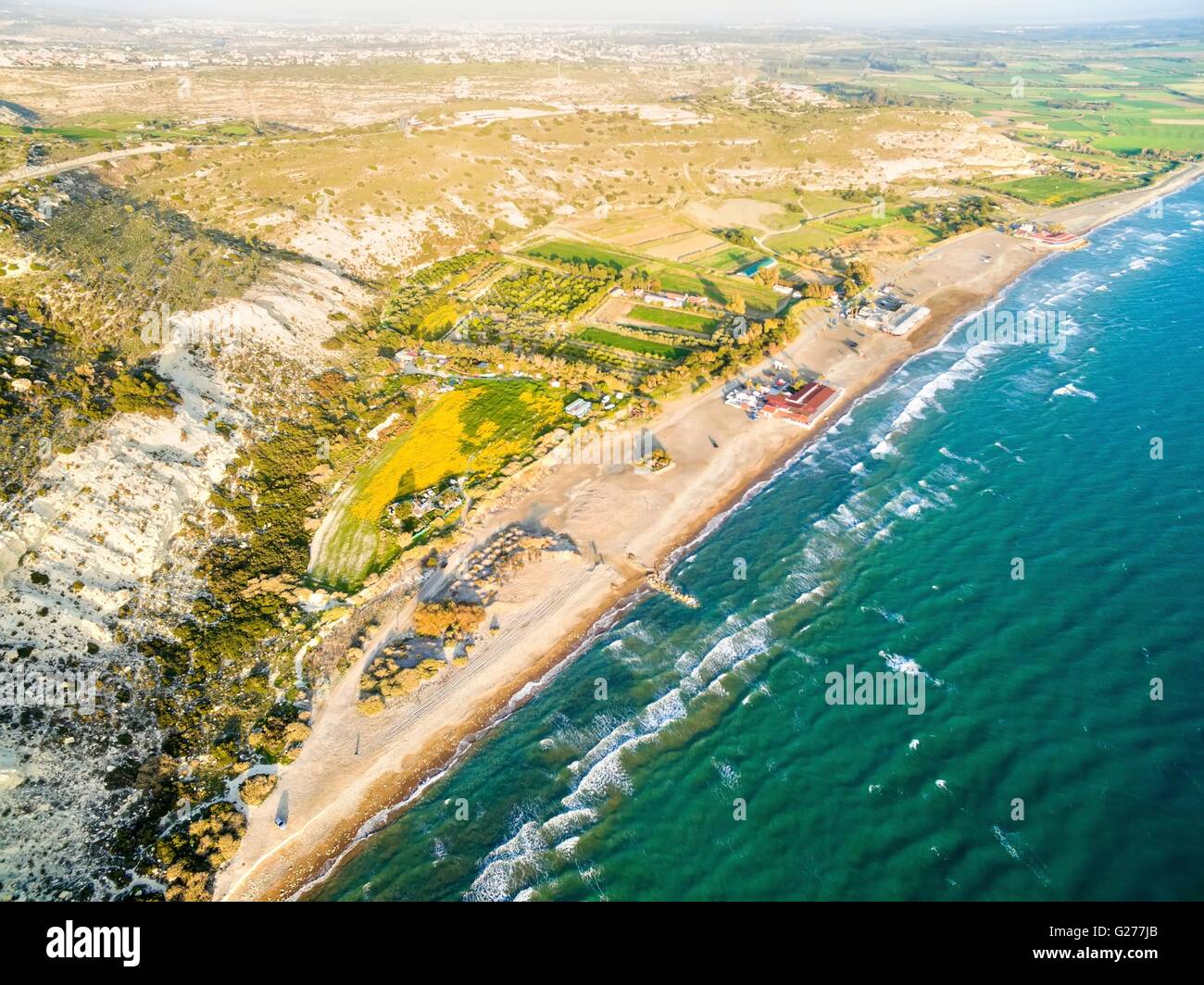 Aerial view of the arcaeological site of the ancient city of Kourio ...