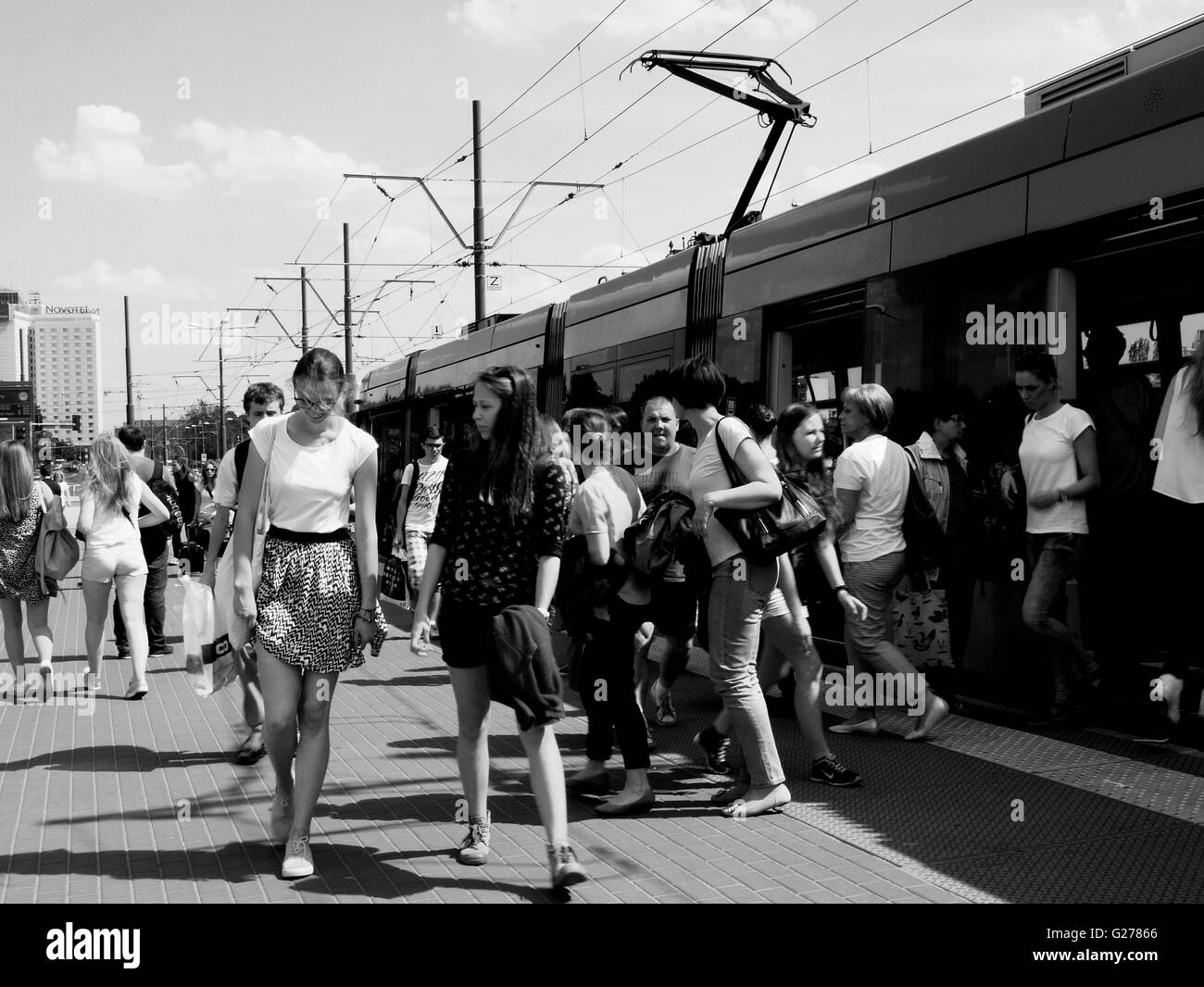 Tram station crowd Stock Photo - Alamy