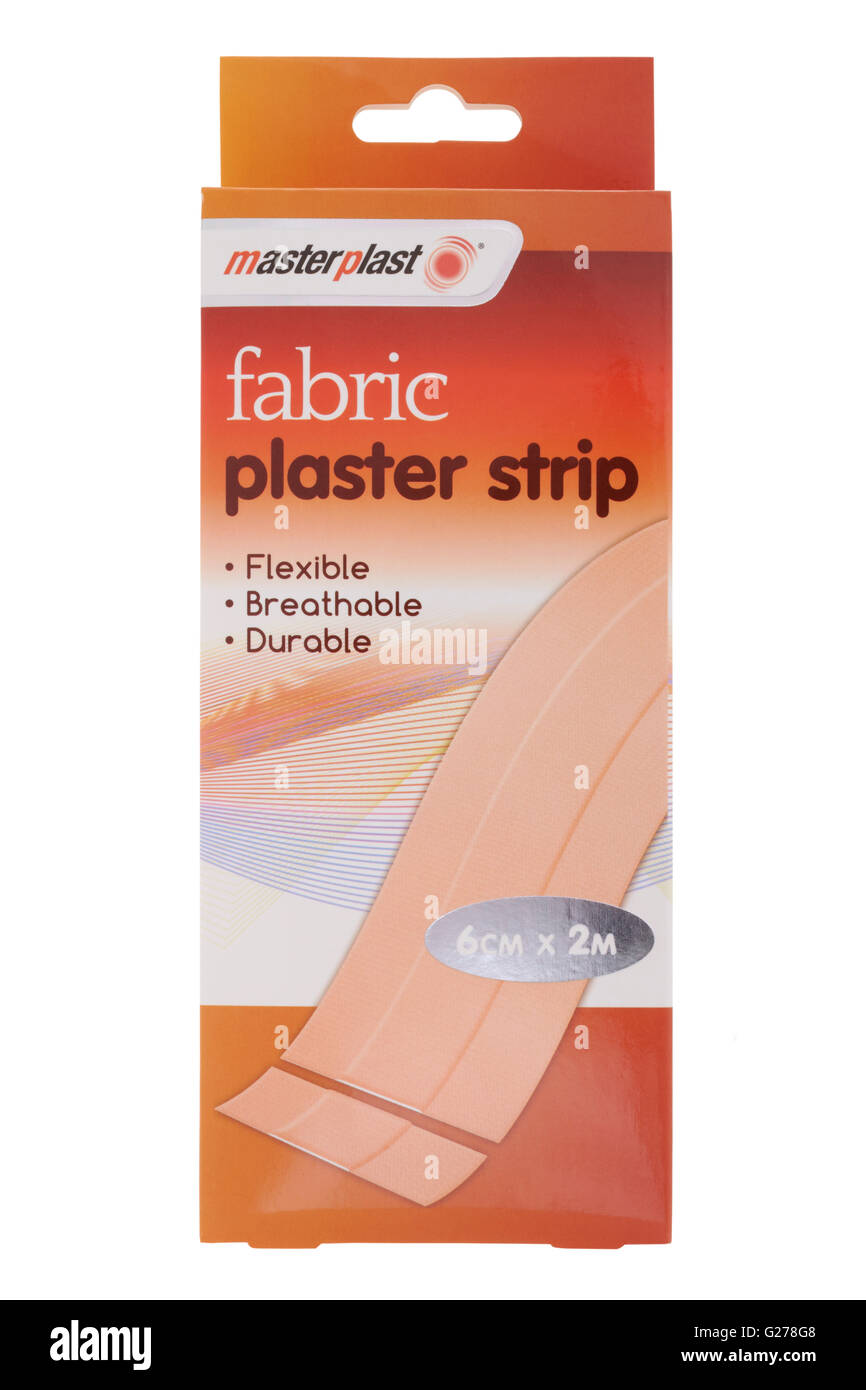 Box of fabric plaster strip on white background Stock Photo - Alamy