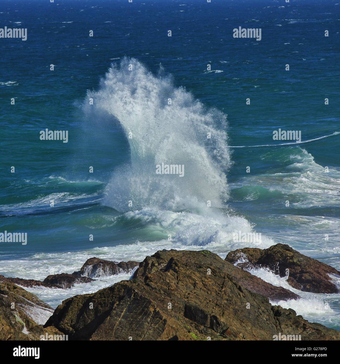 Turquoise water of the pacific. Splashing wave. Scene in Port Macquarie ...