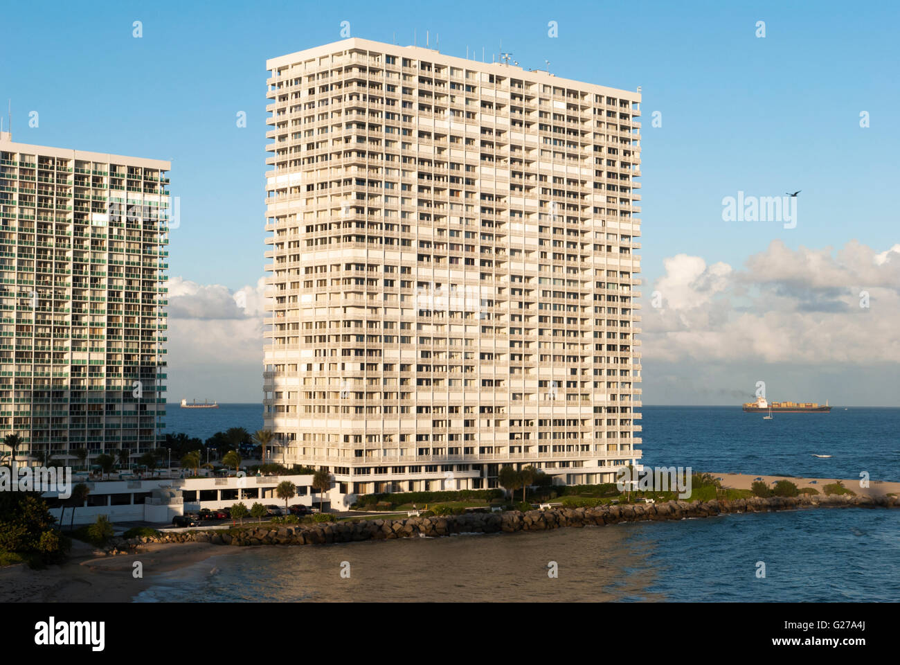Tall residential buildings built straight on Fort Lauderdale city beach ...