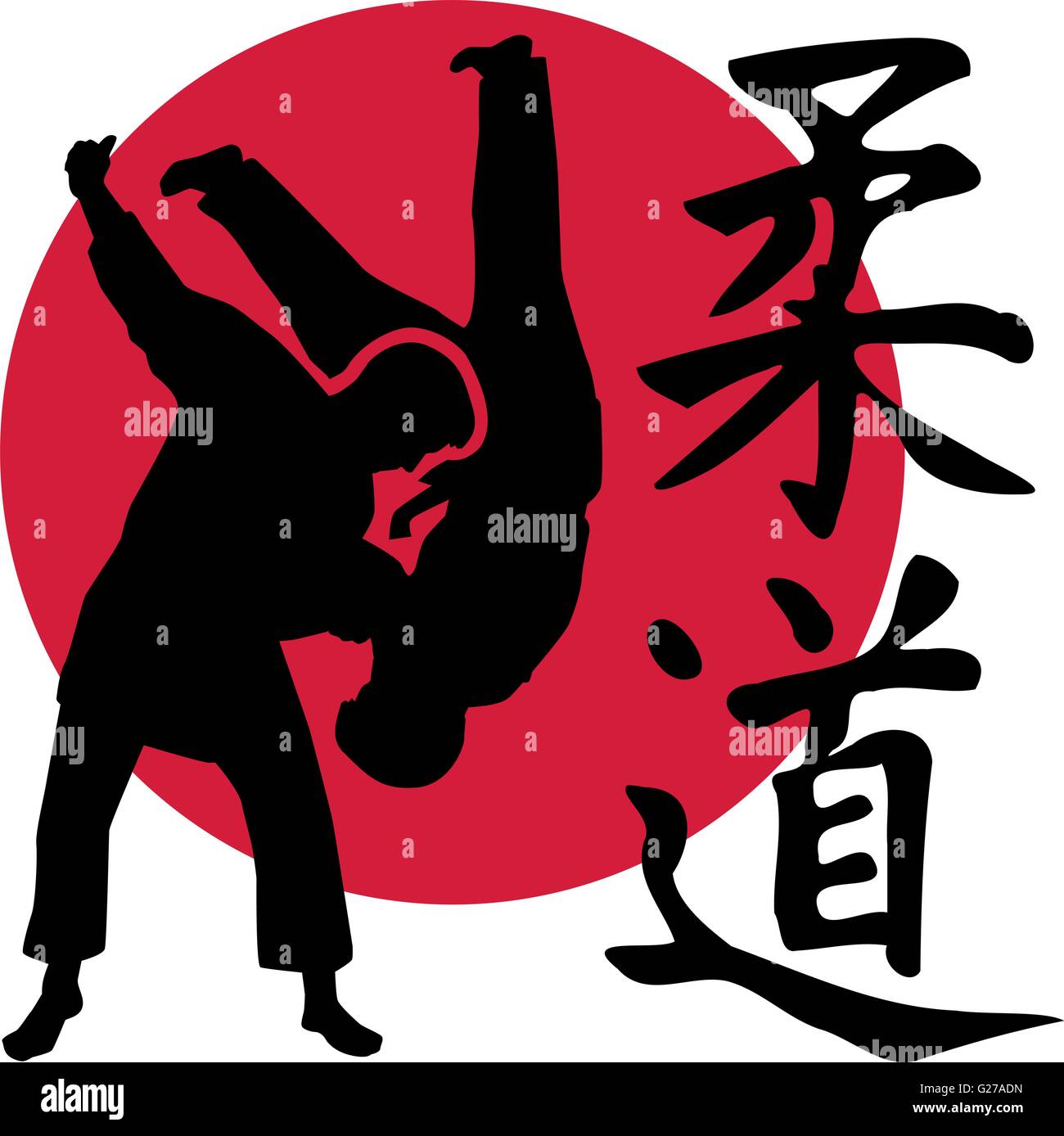Judo fighters in front of red circle with kanji signs Stock Vector Art ...