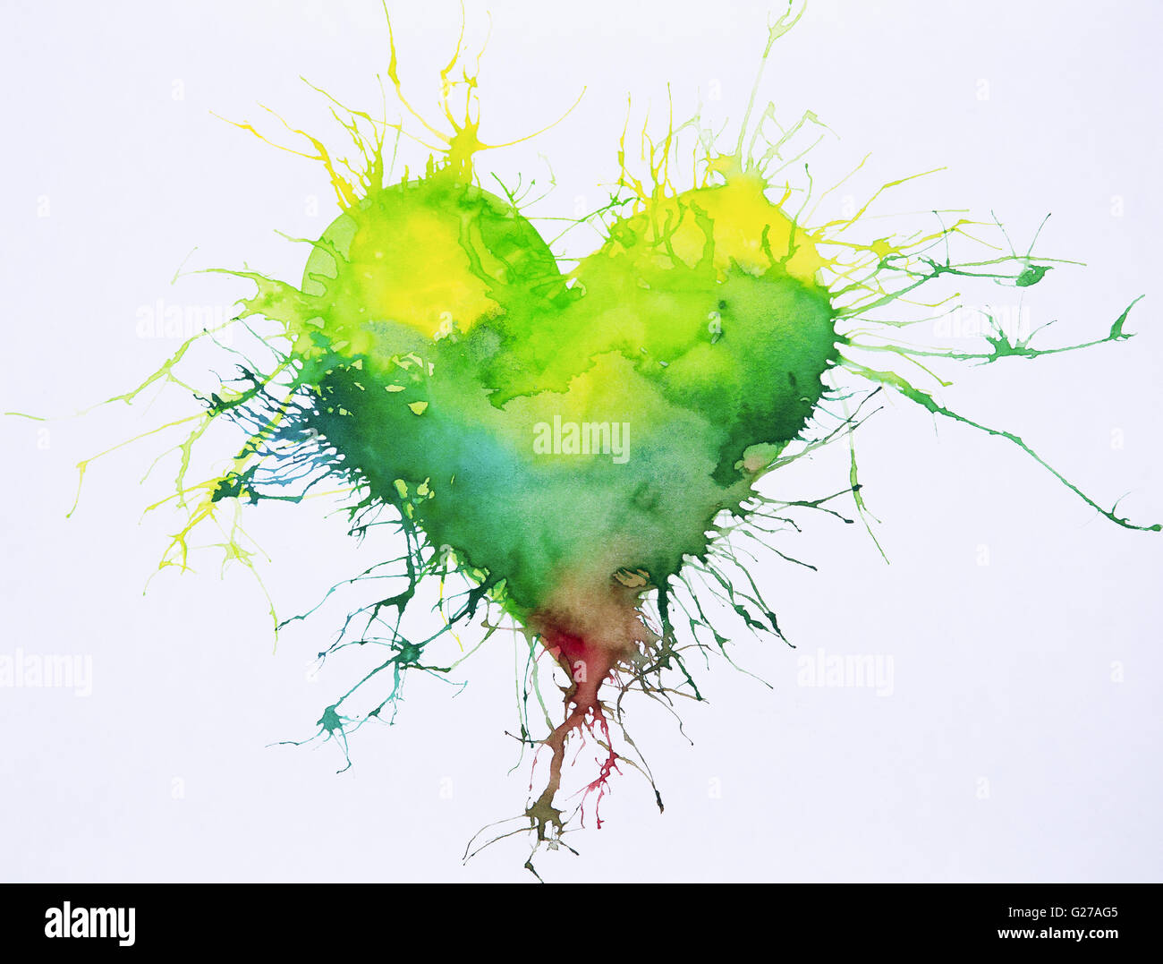 Green heart with paint splashes watercolor painting Stock Photo - Alamy