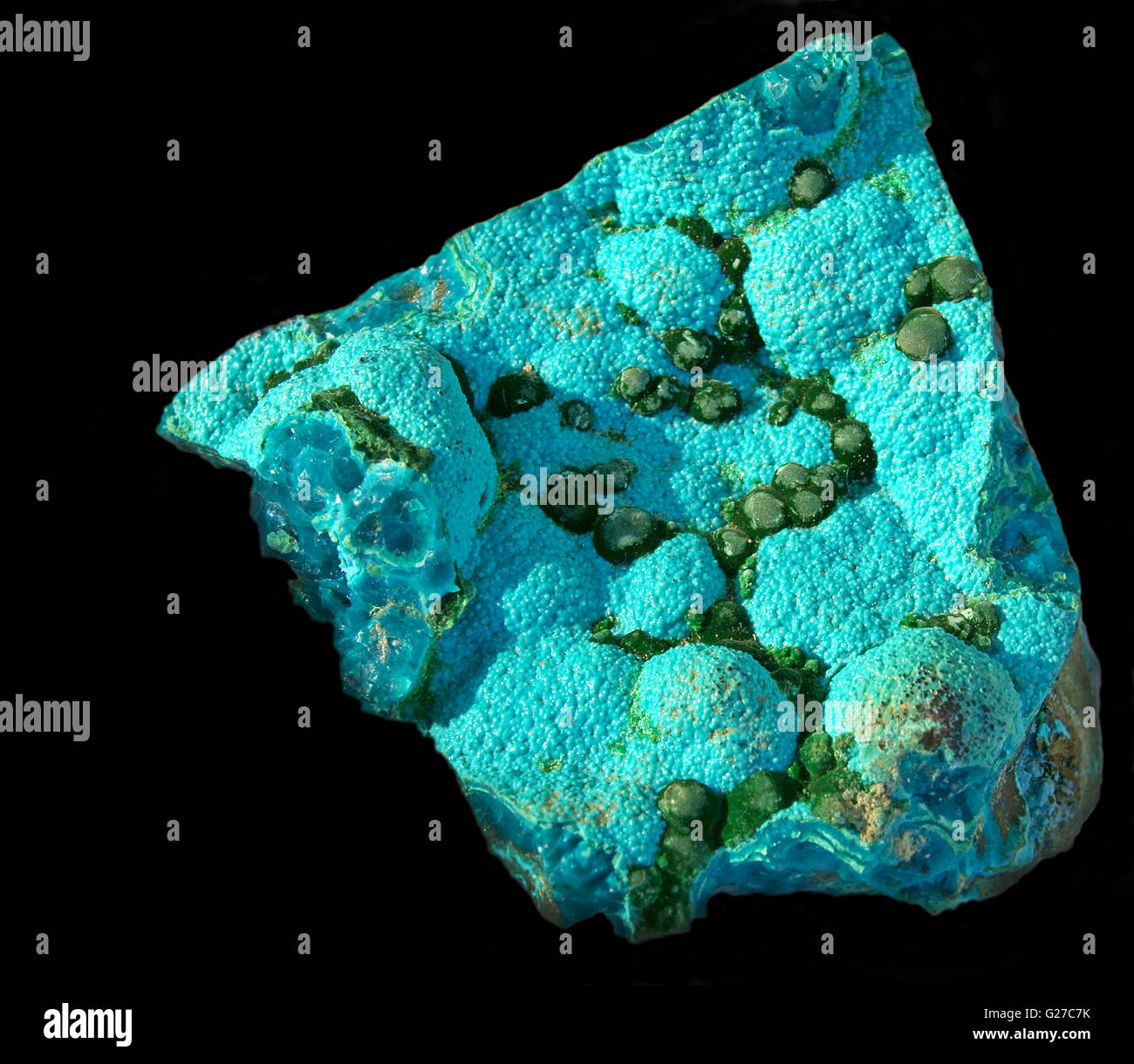 Blue chrysocolla with green balls of malachite Stock Photo - Alamy