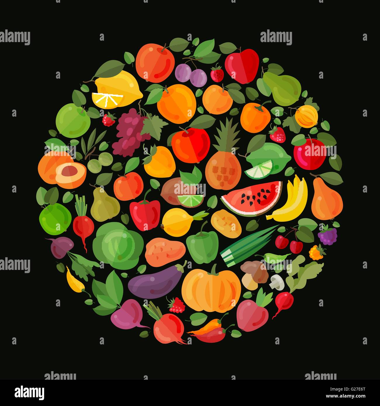 Fruits and vegetables. Organic food icons vector illustration Stock ...