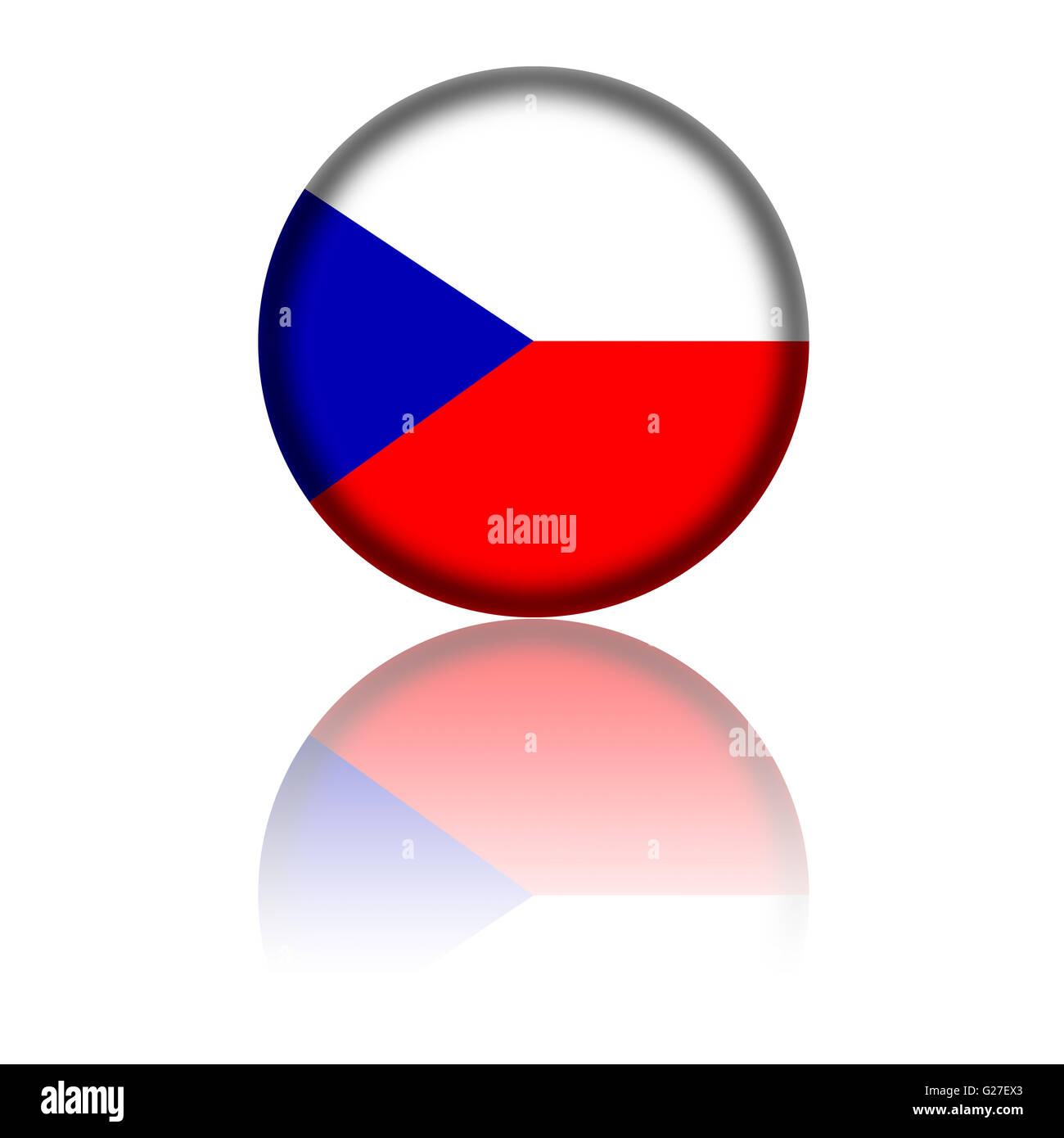 3D sphere or badge of Czech Republic flag with reflection at bottom ...