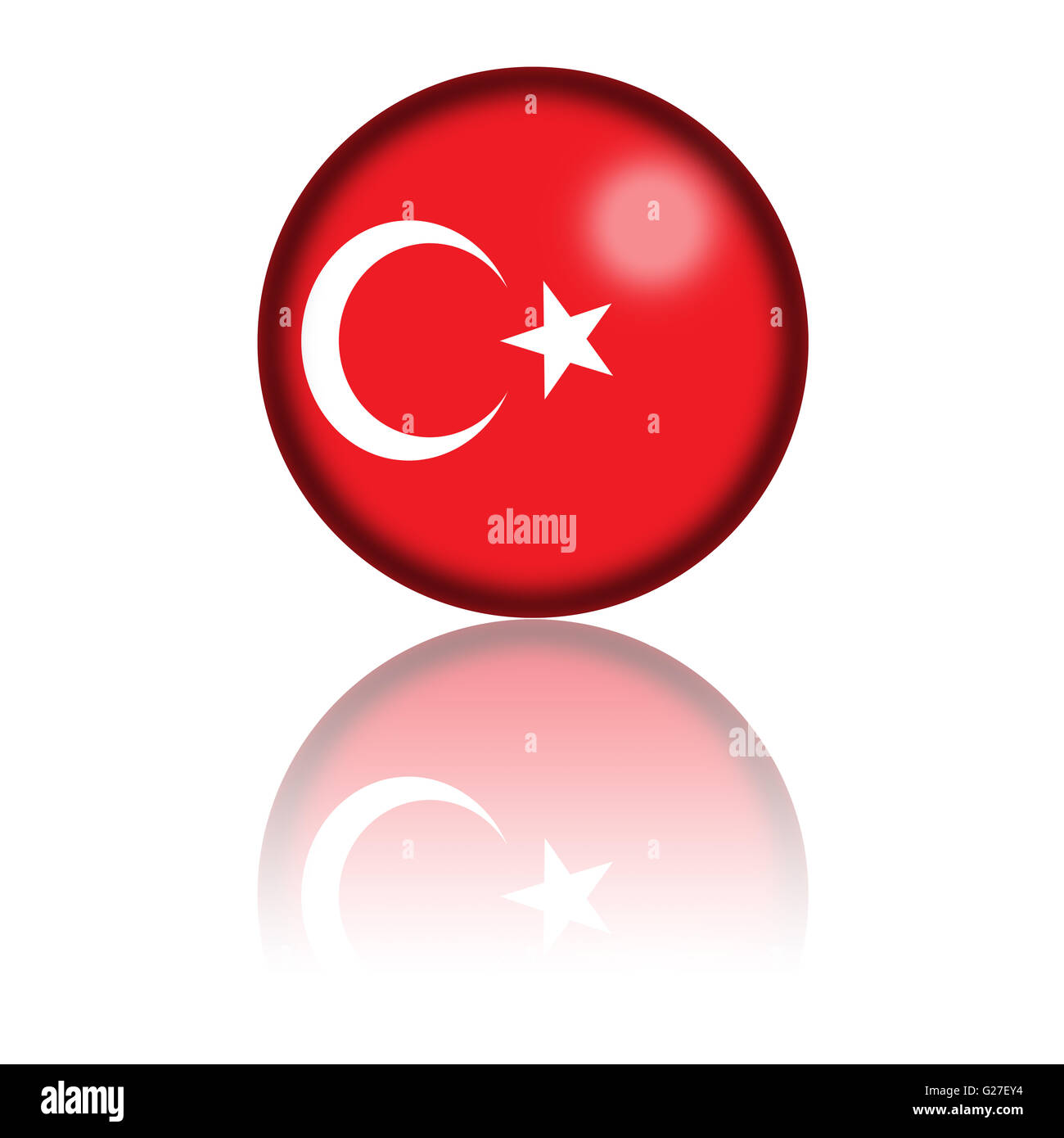 3D sphere or badge of Turkey flag with reflection at bottom Stock Photo ...
