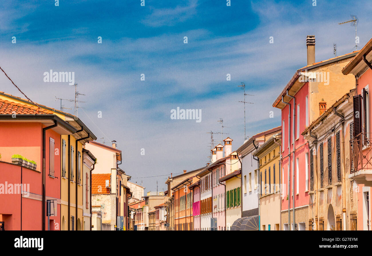 colorful houses of a typical town of Emilia Romagna in Italy Stock ...
