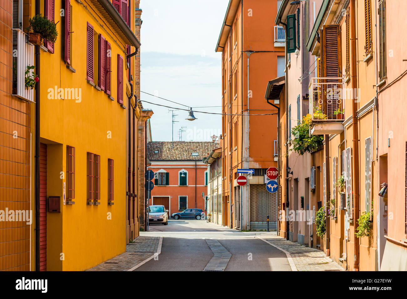 colorful houses of a typical town of Emilia Romagna in Italy Stock ...