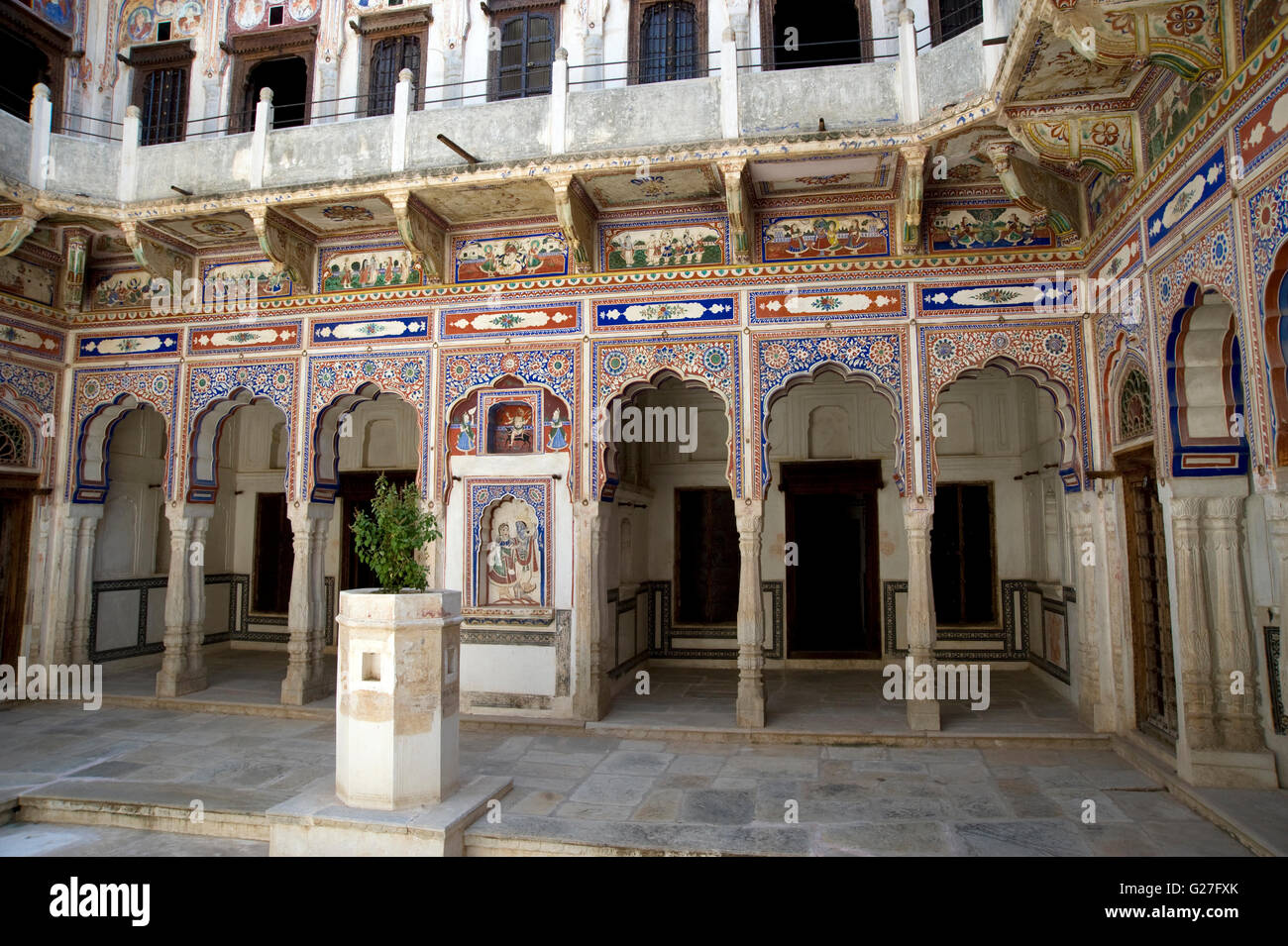 The image of architecture of painted havelli in shekhawati in Rajasthan ...
