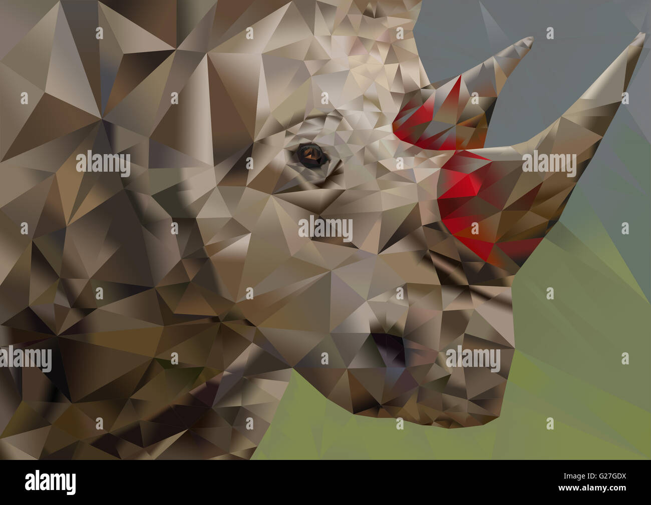 Conceptualized polygon art illustration of endangered white rhino ...