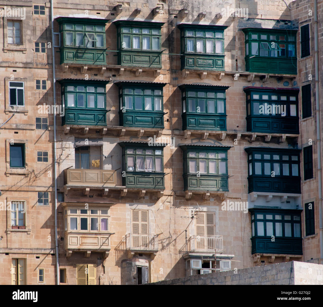 Maltese balcony windows in Valletta the capital city of Malta Stock ...
