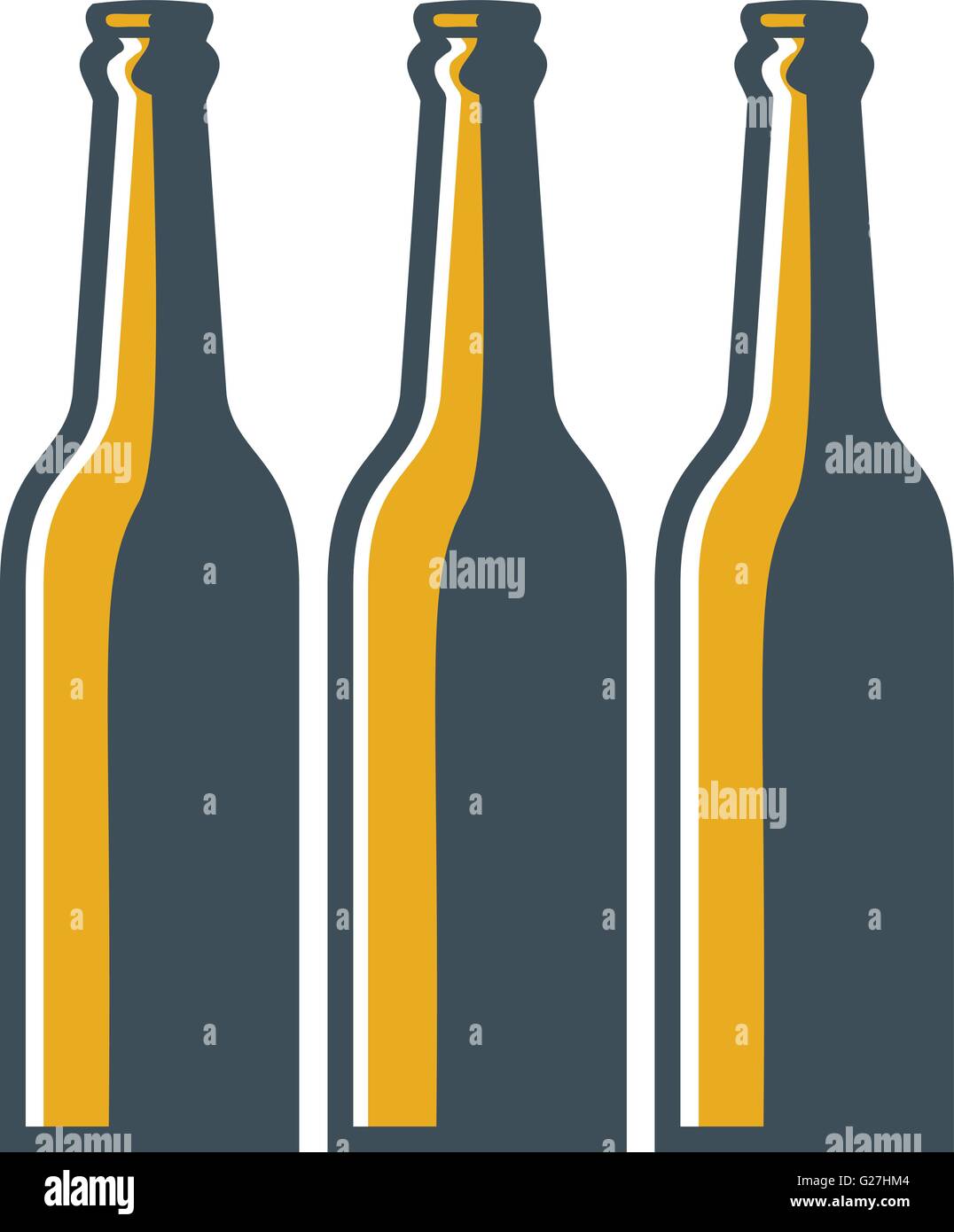 Illustration of three beer bottles long neck bottles viewed from front ...
