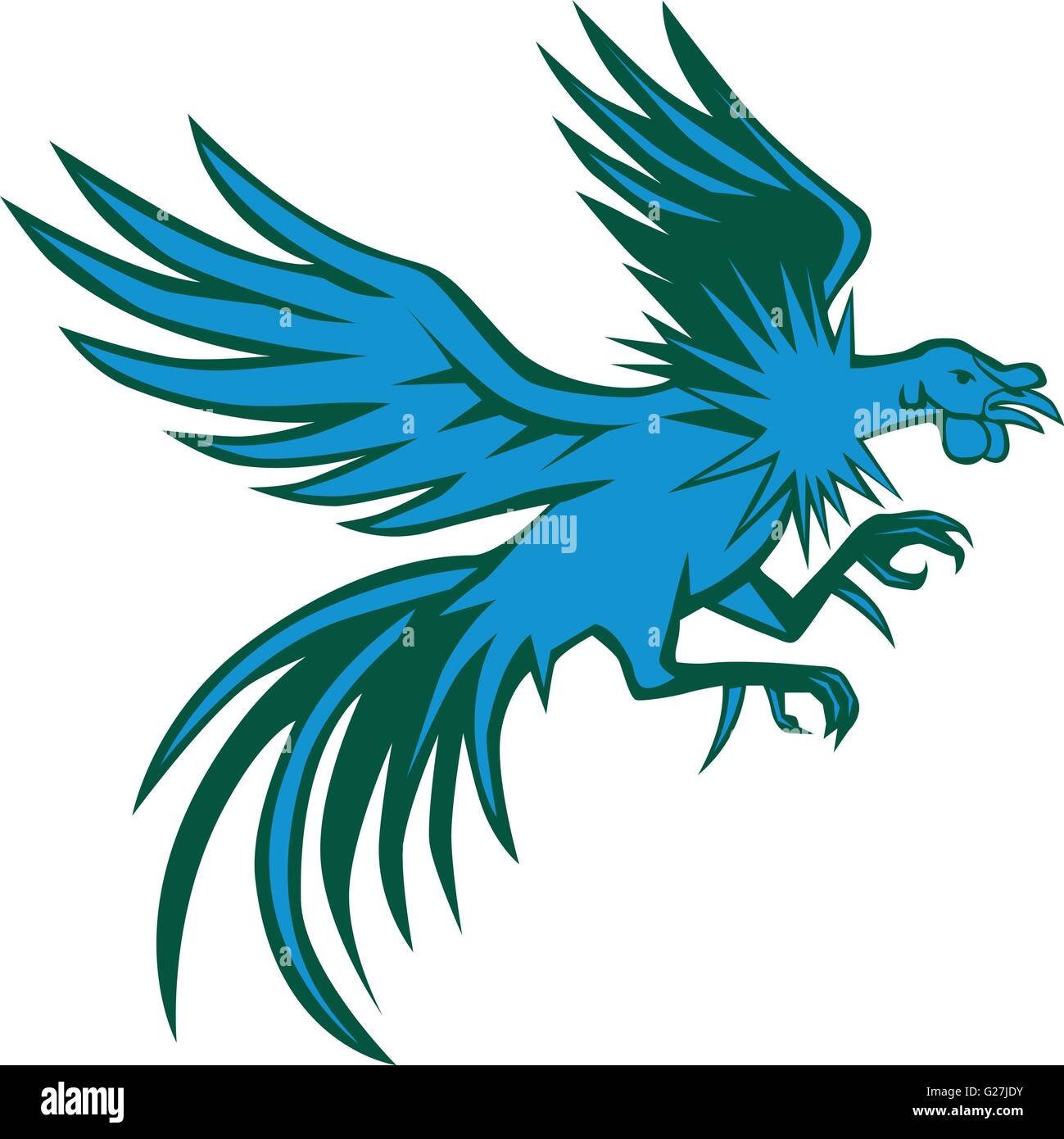 Illustration of a fighting cock rooster cockerel shuffling viewed from ...