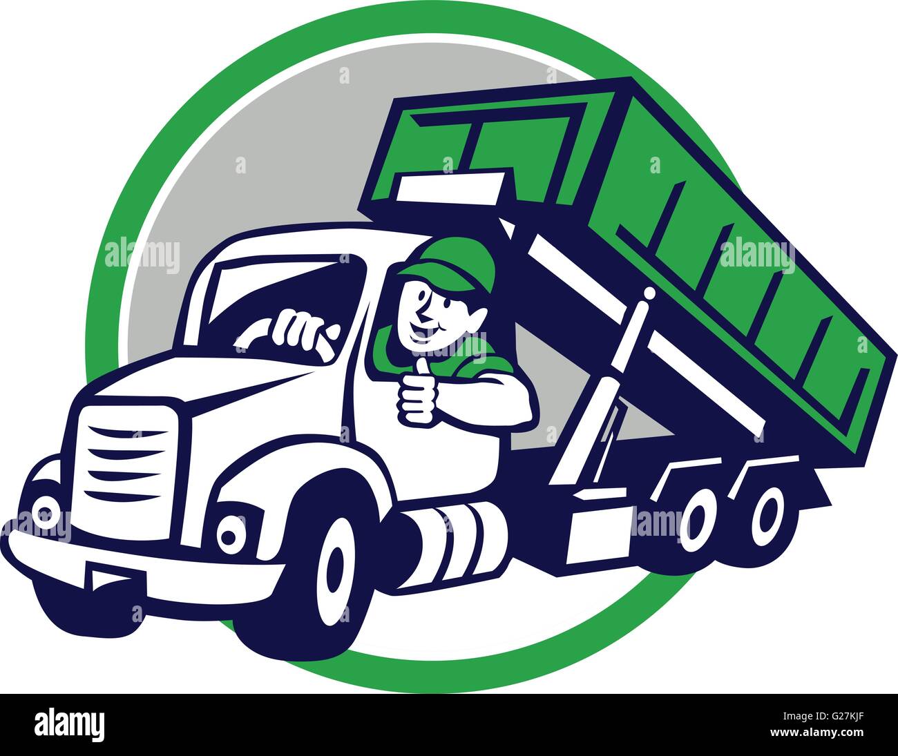 Illustration of a roll-off bin truck driver smiling with thumbs up ...