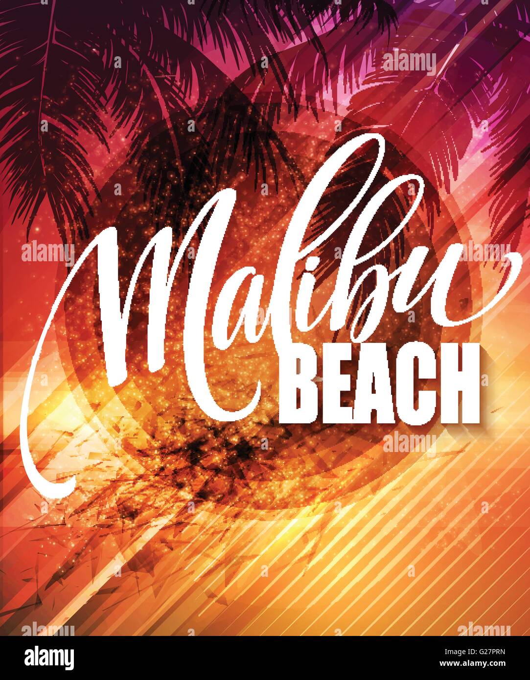 Malibu California handwriting lettering on the palm leaf tropical ...