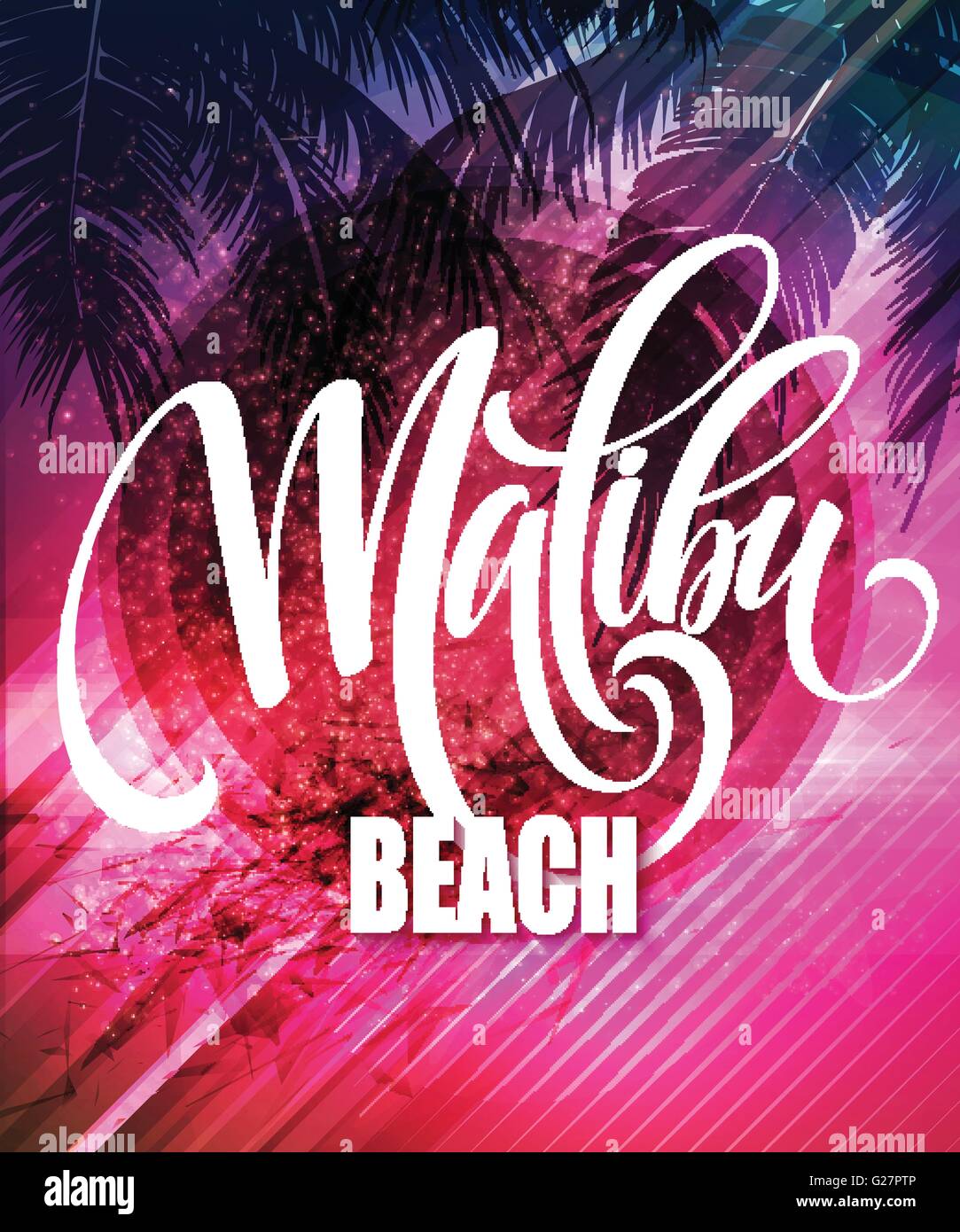 Malibu California handwriting lettering on the palm leaf tropical ...