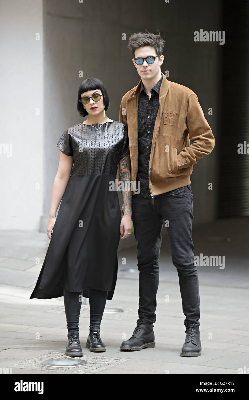 Nessi and her guitarist Andrew Tyler posing for photos outside Indulge ...