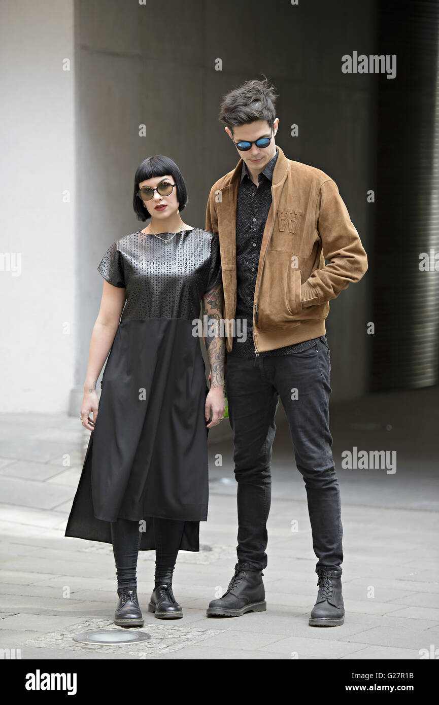 Nessi and her guitarist Andrew Tyler posing for photos outside Indulge ...