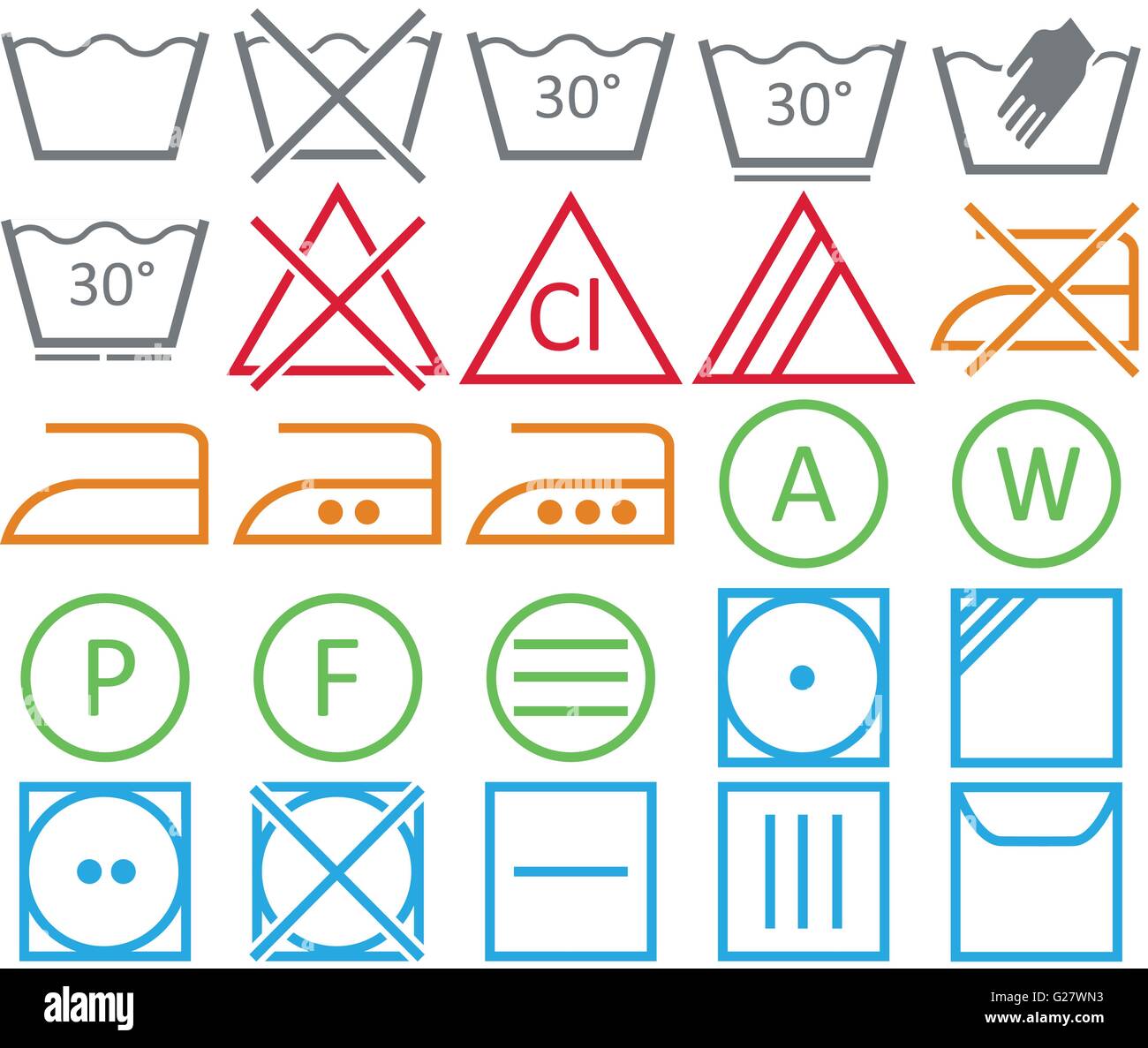 Vector icon set of washing signs and care label Stock Vector Image ...