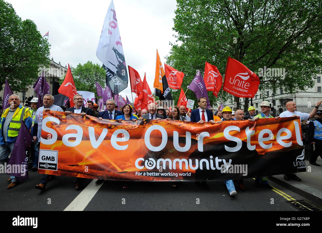 Steelworkers from across the UK stage a march in central London, to ...