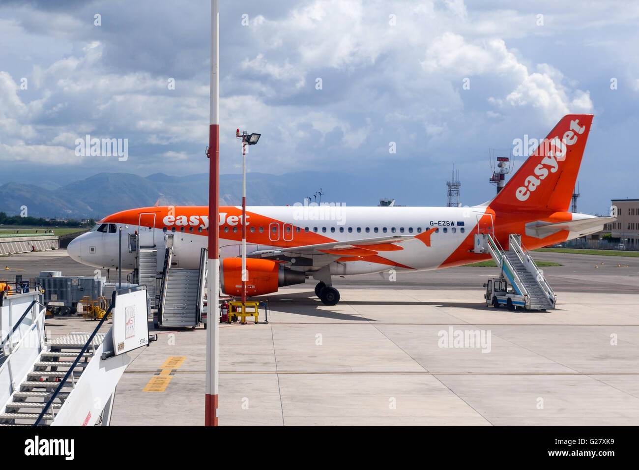 Easyjet Airbus A319-111 plane on the tarmac at Naples Airport Stock ...