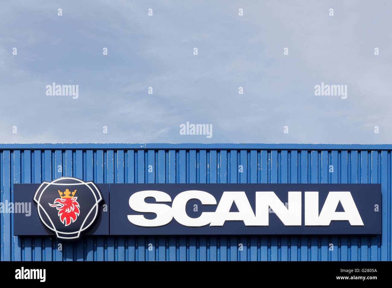 Scania sign on a wall Stock Photo - Alamy