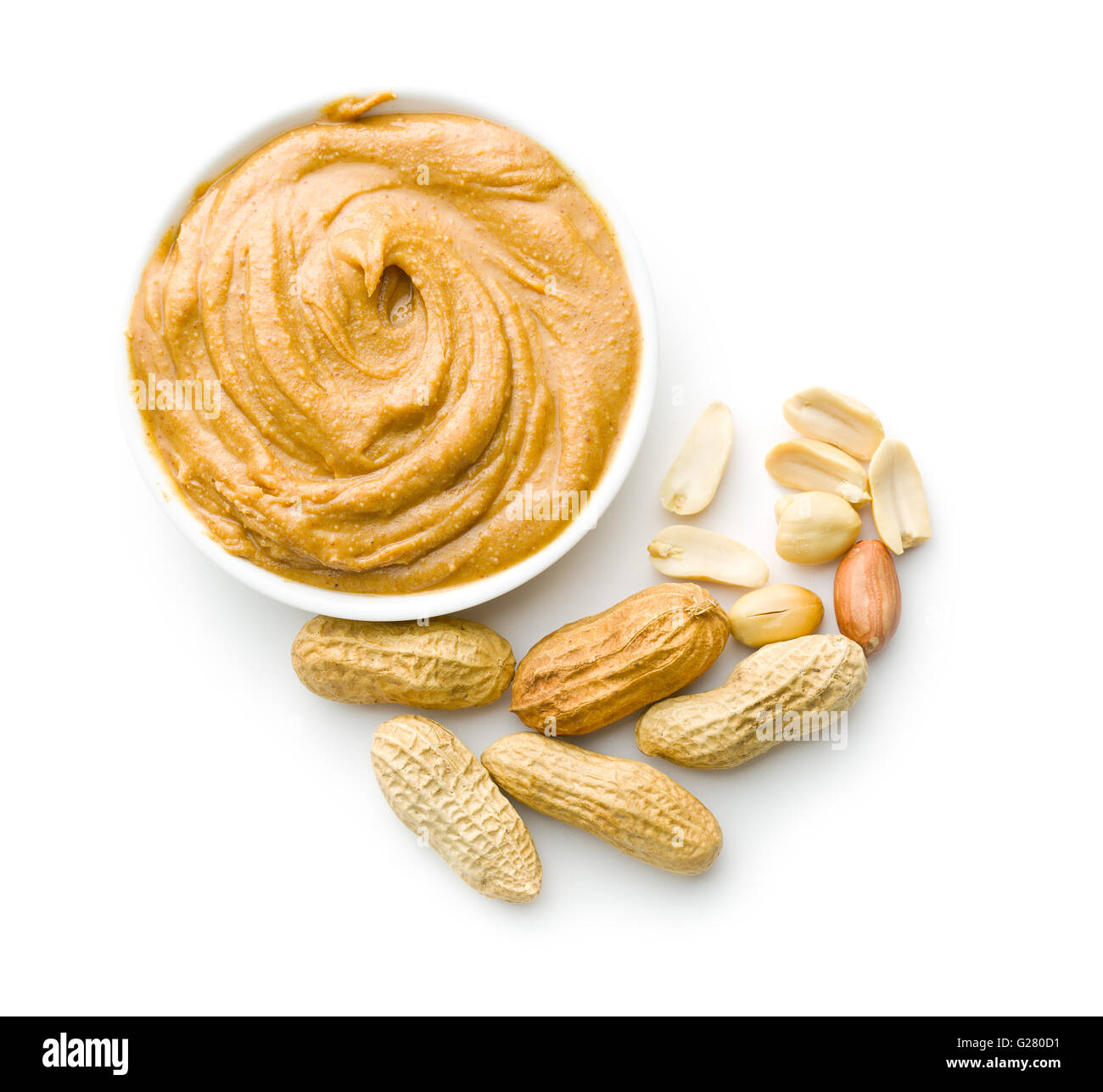 Creamy peanut butter and peanuts isolated on white background. Spreads ...
